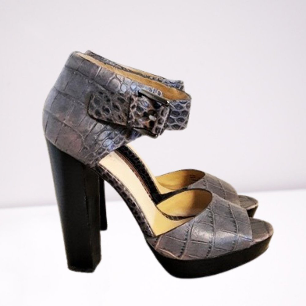 Coach Maze Leather Croc Embossed Platform Sandals - Gem